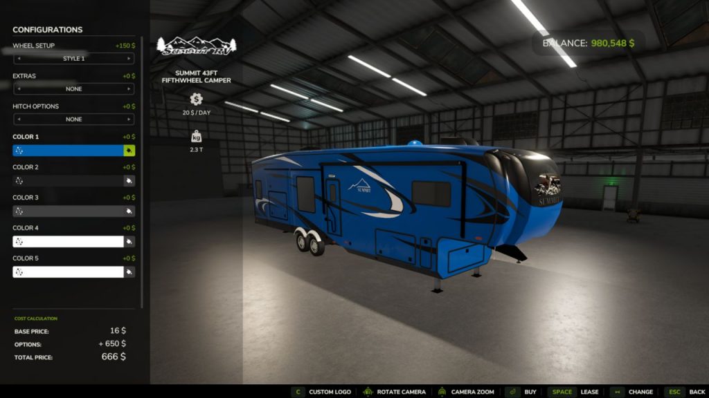 FS25 Summit 43ft 5th Wheel Camper V1.0.0.0 мод | Farming Simulator 25 моды